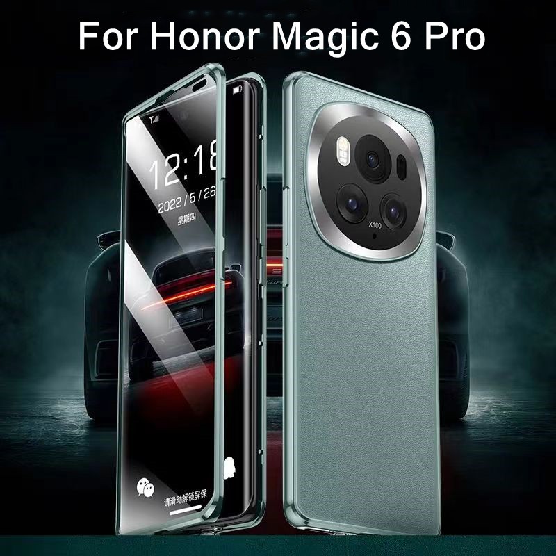 Plain Leather Magnet Protective Cover for Honor Magic 6 Pro Glass Phone ...