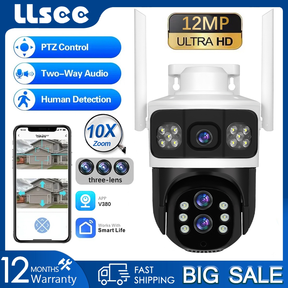 LLSEE V380 Pro 12MP 10X optical zoom 4G SIM card CCTV wireless WIFI IP security camera ...