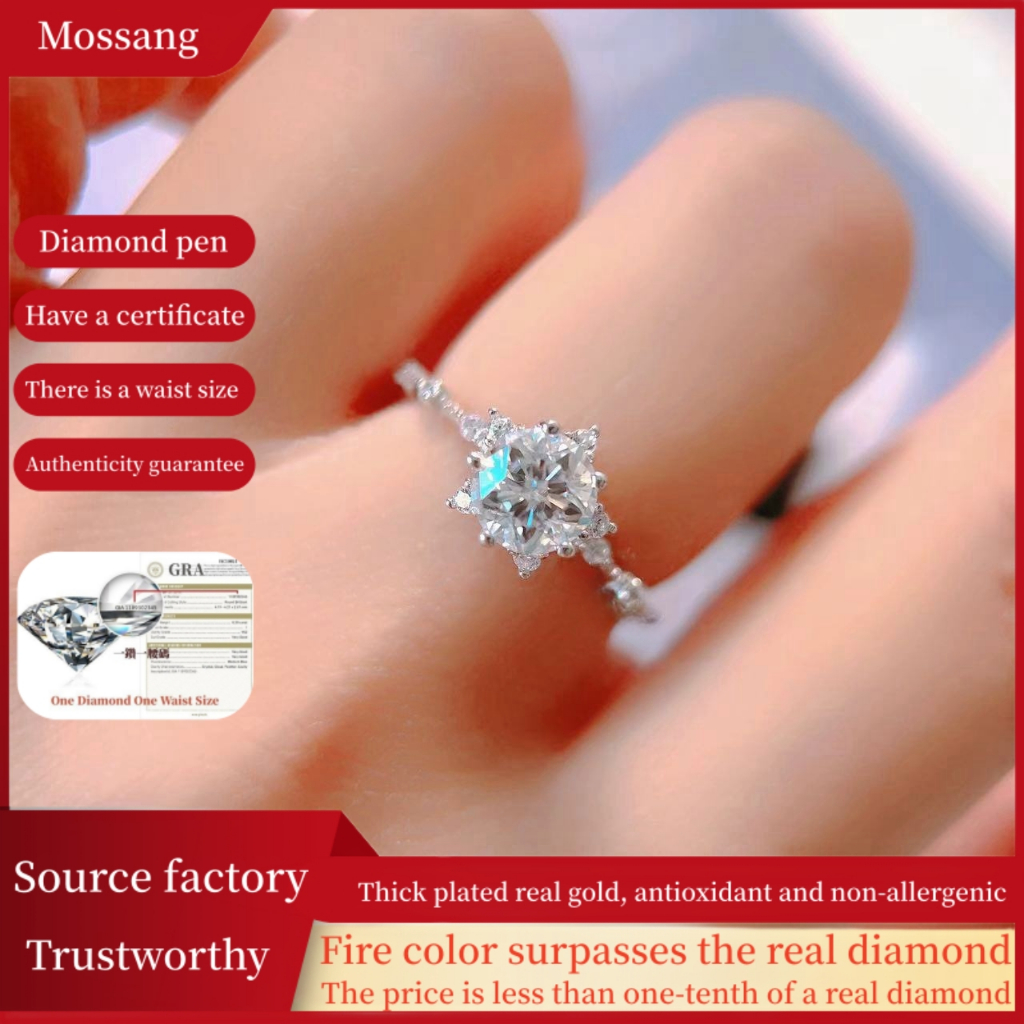 [Source Factory] 100% Genuine Moissanite Starburst Girl Female Ring Sterling Silver Thick Plated ...
