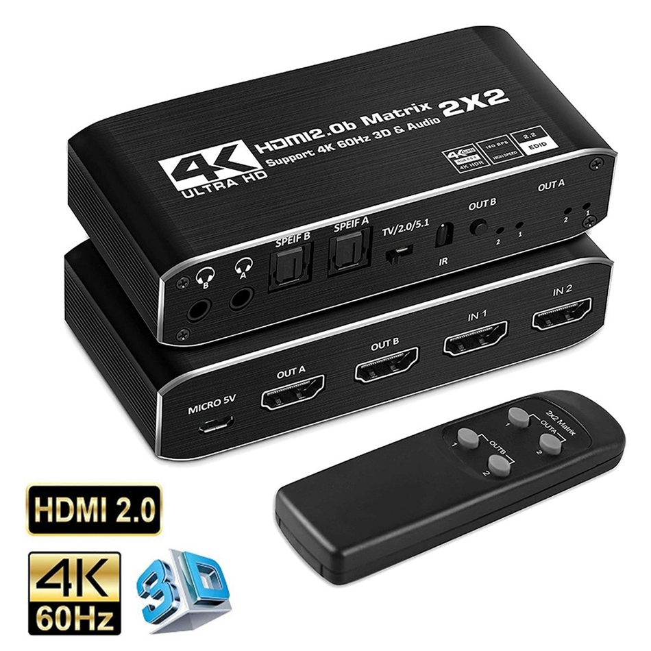 2x2 Matrix Switch Splitter with SPDIF and L/R 3.5mm HDR HDMI-compatible ...