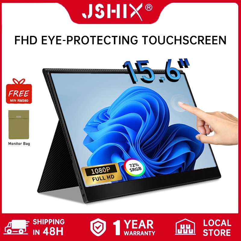 JSHIX 15.6Inch 1080P Portable Monitor Touch Screen USB C External ...