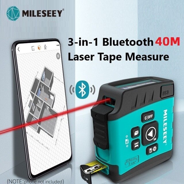 MILESEEY DT20 3 In 1 Laser Tape Measure, Laser Distance Meter/Digital Tape Measure/Regular Tape ...