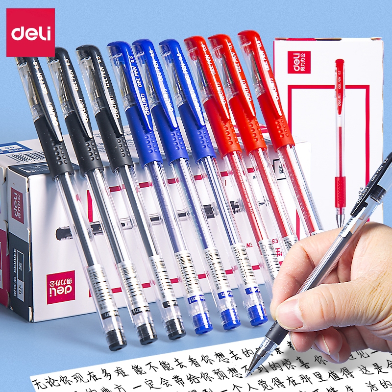 Deli Gel Pen 0.5 MM Black Blue Red Ink Pen Bullet Tip School Office ...