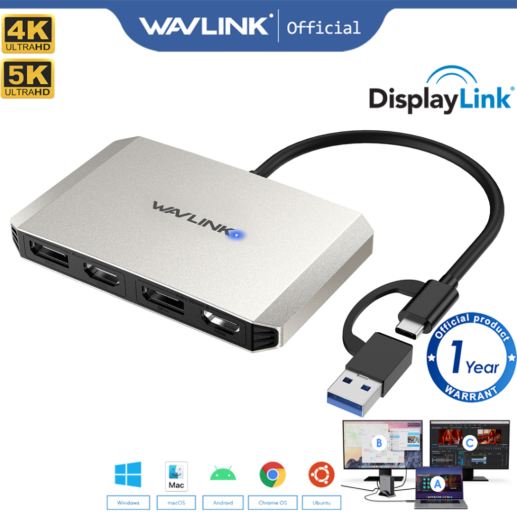 Wavlink USB Adapter With Displaylink USB A TYPE C To 2 Monitor HDMI Or Displayport 4K 5K 60HZ ...