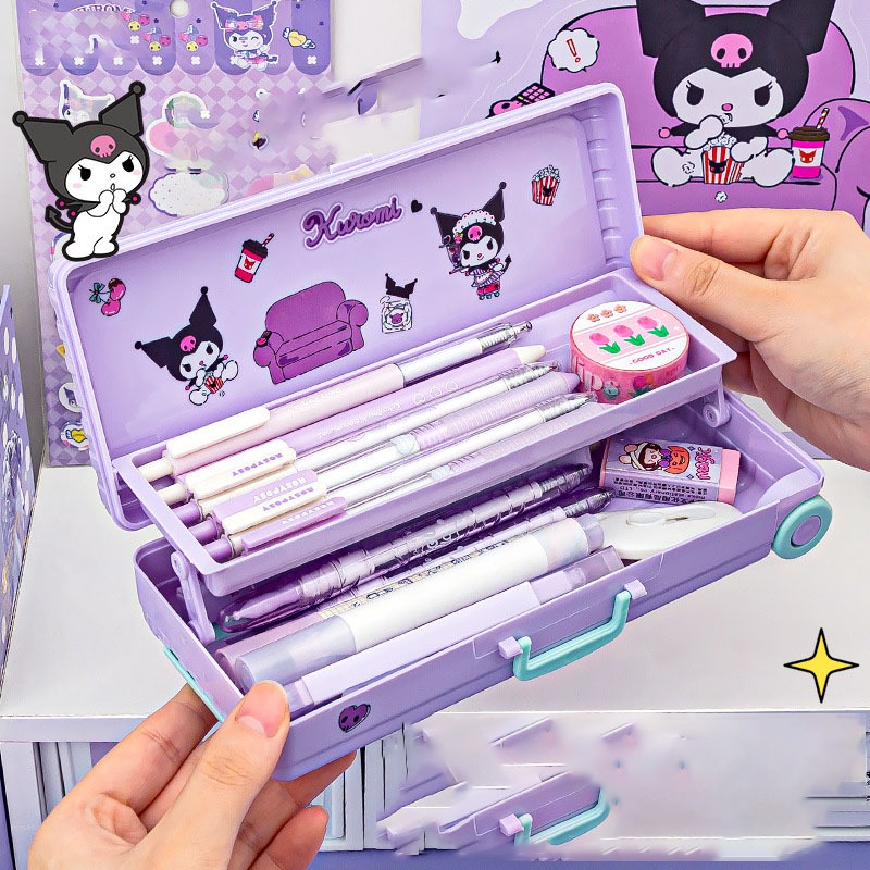 Kuromi Double Layers Plastic Pencil Box Cute Pen Box Organizer Plastic ...