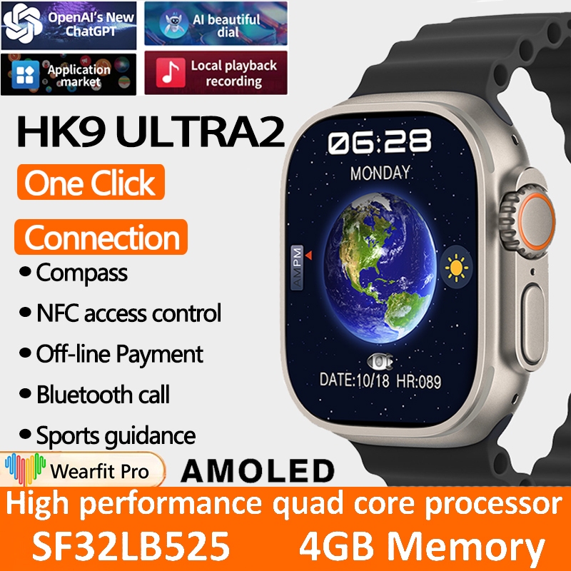 New HK9 Ultra2 Smart Watch Men AMOLED Screen ChatGPT Game NFC Bluetooth ...