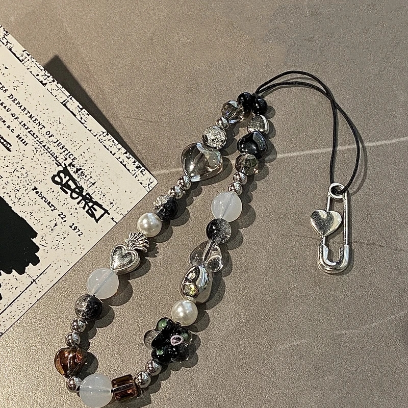 Y2K Fashion Heart Shaped Pin Beaded Phone Lanyard Wrist Strap Handmade ...