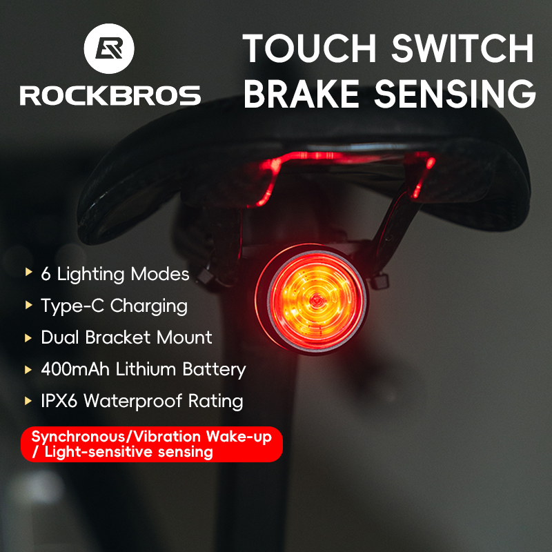 ROCKBROS Bicycle Light Brake Sensor Waterproof Smart Light Touch ...