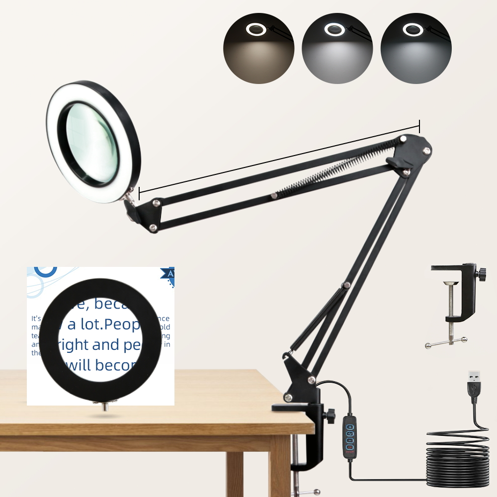 3 Colors Desk Lamp Magnifier Led Table Light Memory Adjustable Lights ...
