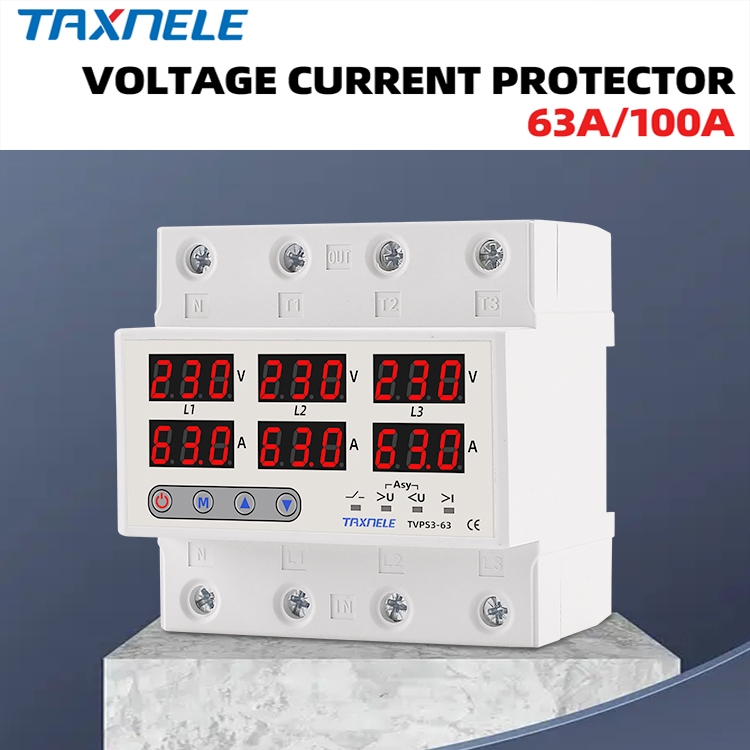 3 three phase Voltage Current Relay Protector 63A 60A 220V 3P+N Over ...