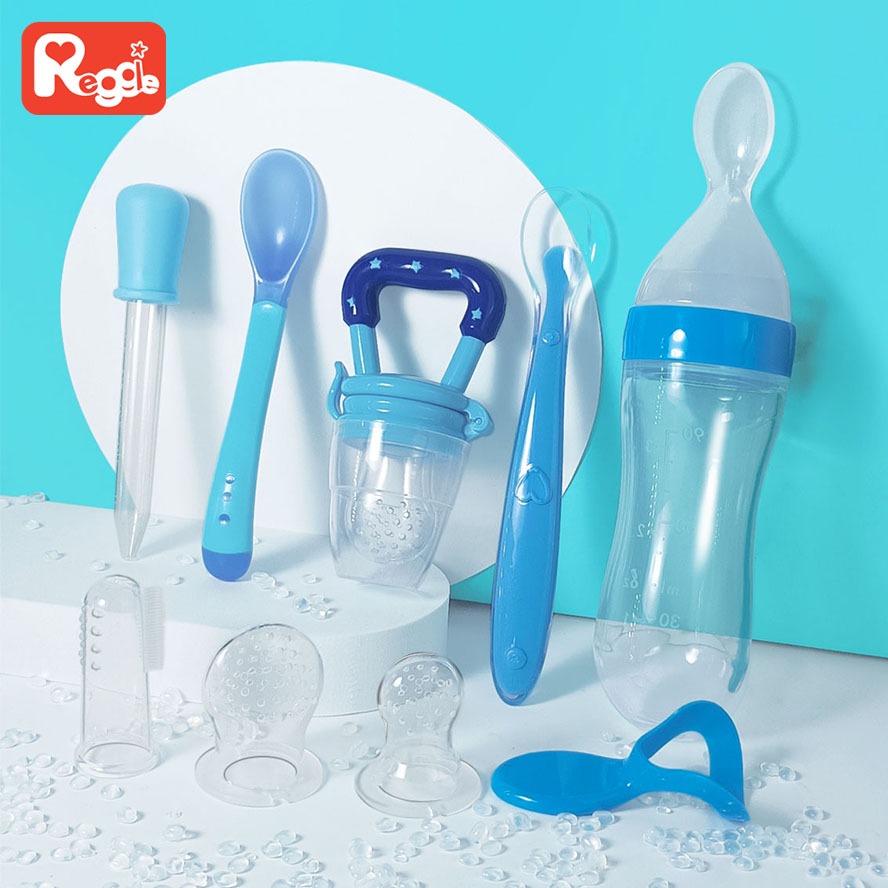 Baby Food spoon set Silicone Squeeze bottle Cereal feeding spoon bottle ...