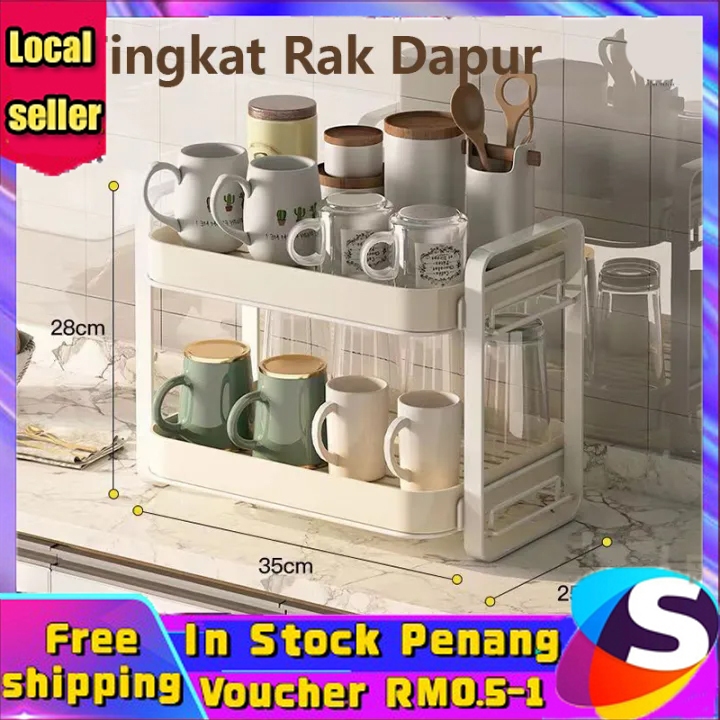 【Malaysia Spot Sale】2 Tingkat Rak Dapur Mug Cup Holder Cup Storage ...
