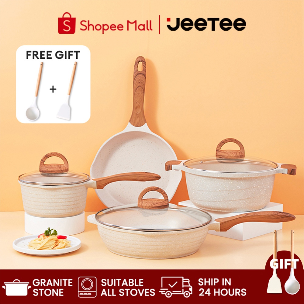 JEETEE Non Stick Cookware Set White Granite Periuk Set Murah 9PCS ...