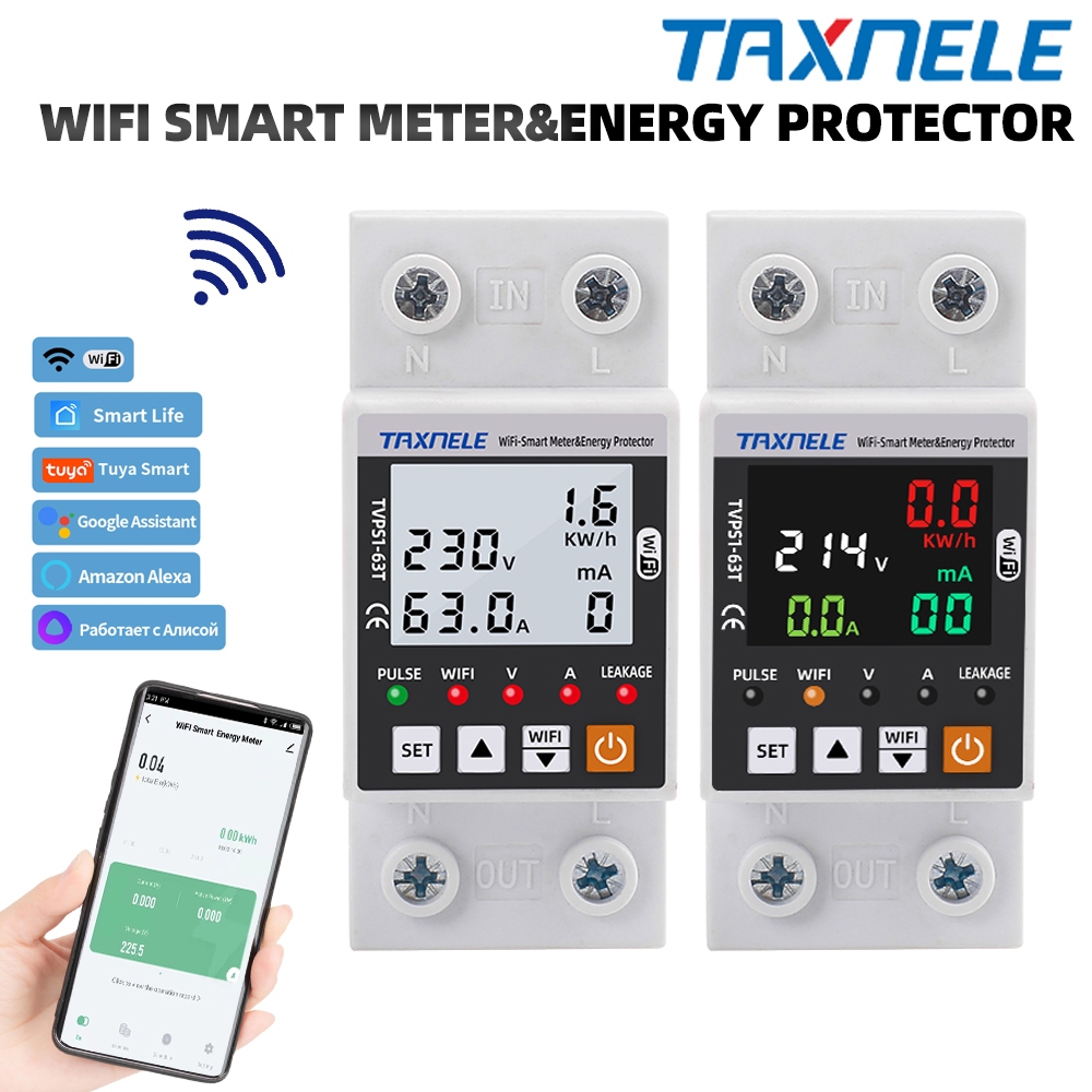 TAXNELE 63A TUYA prepaid WiFi Smart Earth Leakage Voltage Protector ...