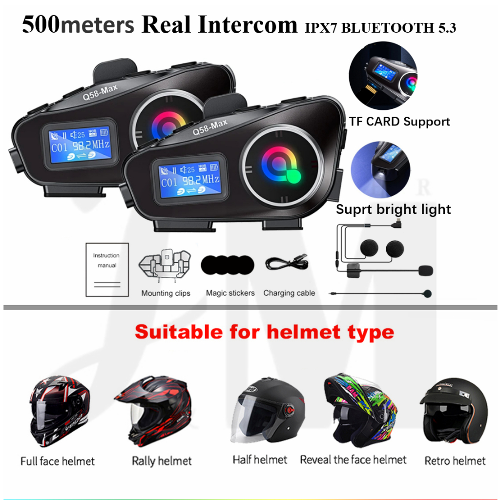 Motorcycle Intercome Helmet Bluetooth5.3 Wireless Headset ...