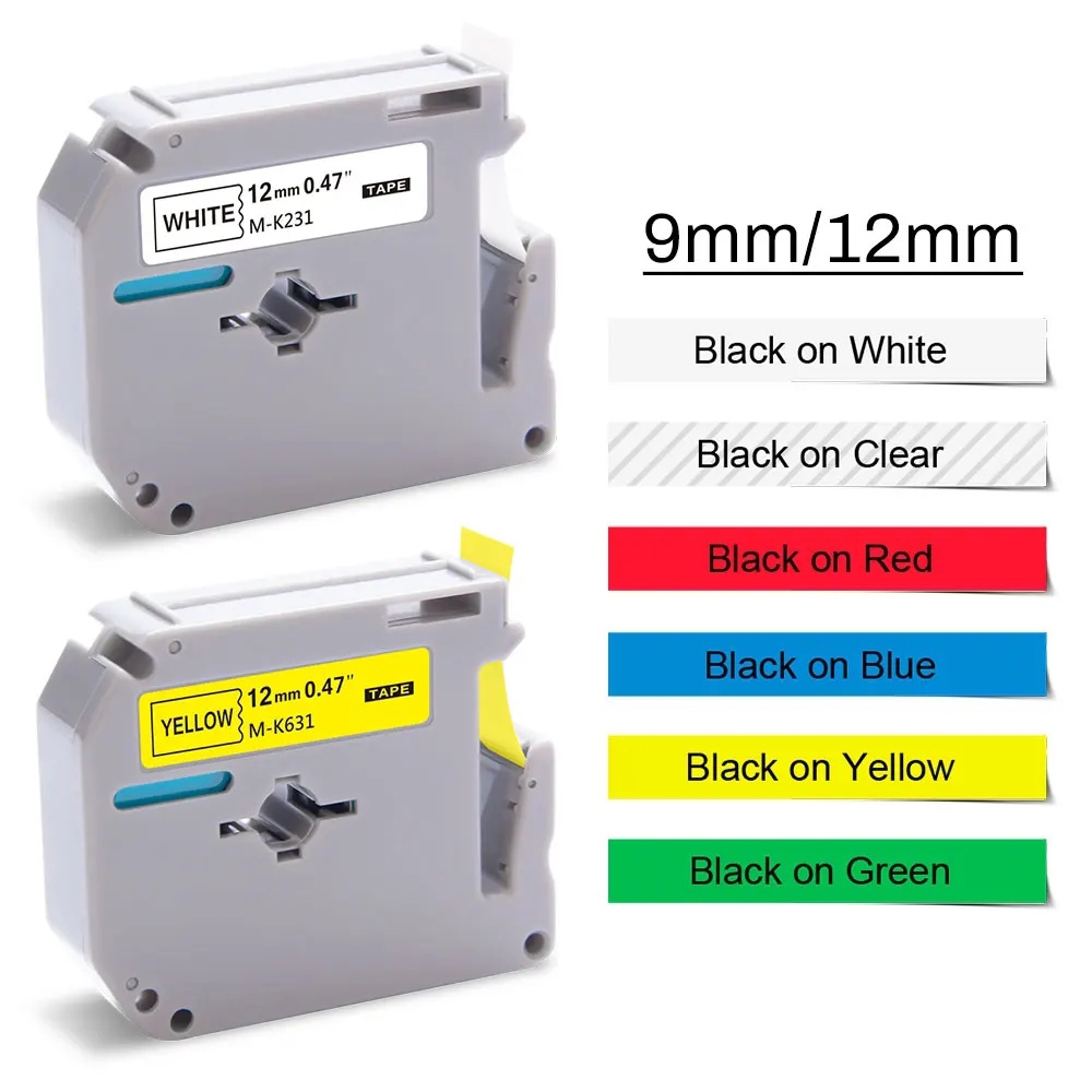 (9mm, 12mm) Compatible Brother M Tape M-K231 M-K221 M-K131 M-K631 MK ...