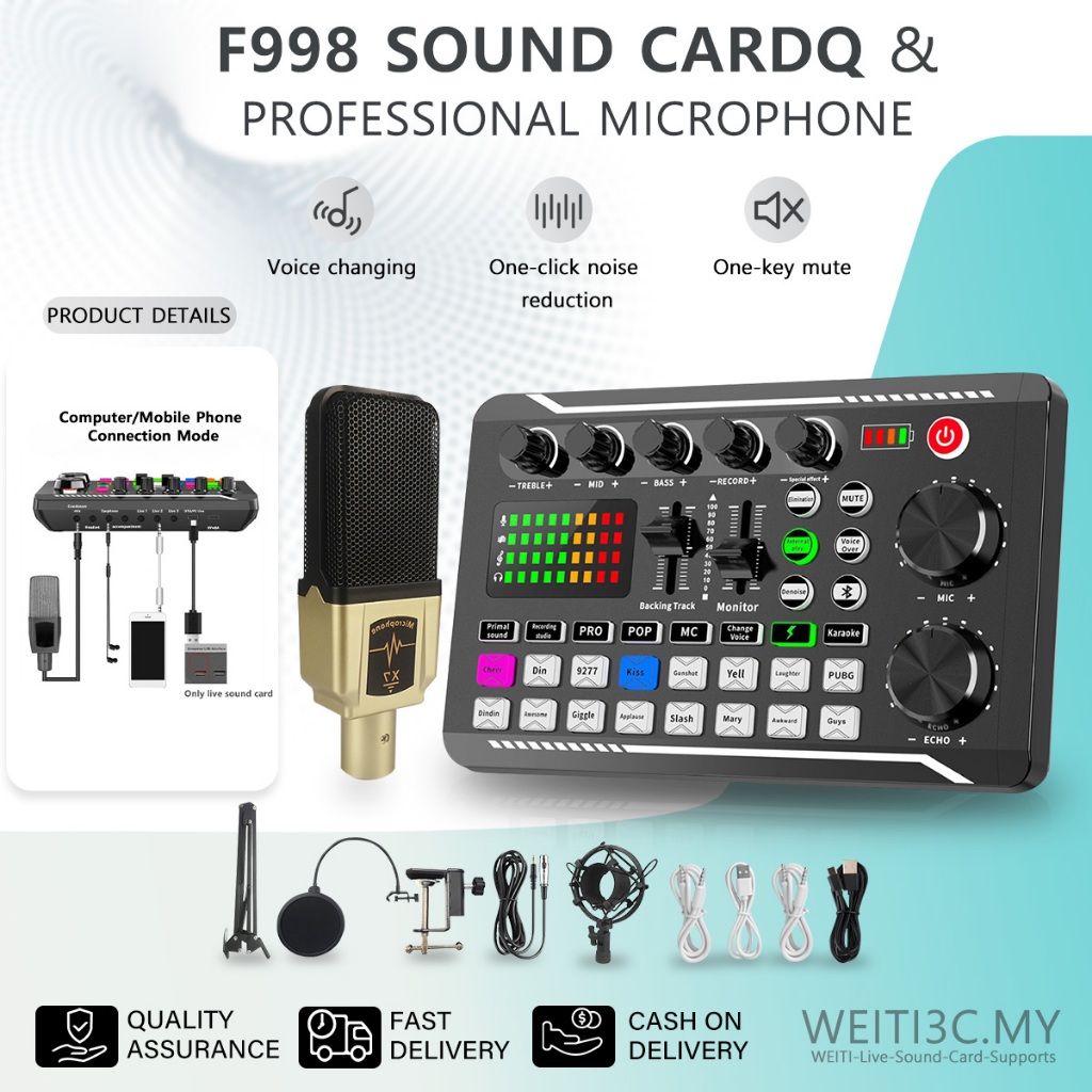 NEW F998 Sound Card With Microphone Sound Mixer Kad bunyi Audio Mixing Console for Singing Live ...