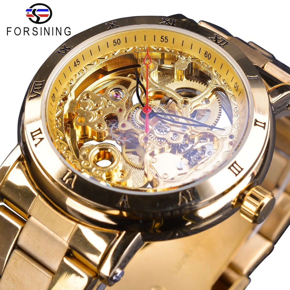 Original Forsining Automatic Watch Fashion Hollow Waterproof Gold Men's ...