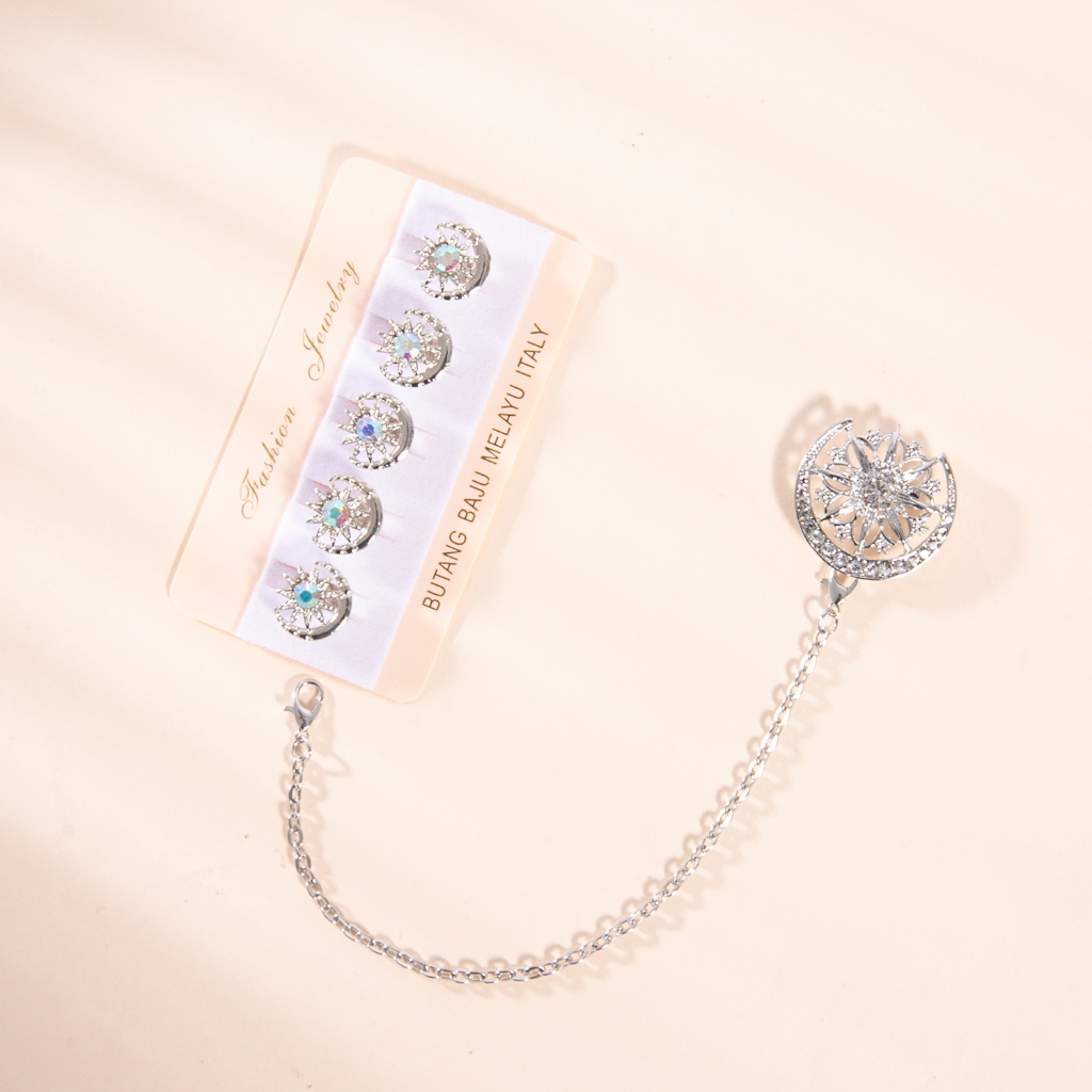 Elegant BULAN BINTANG Brooch Butang Baju Melayu 1Set (5Pcs) /Chain ...
