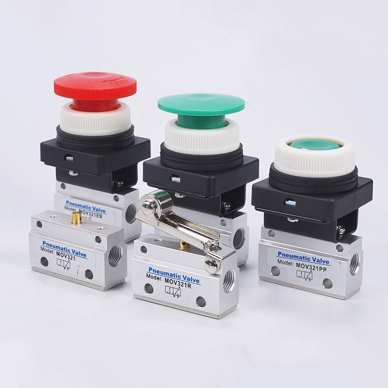 Pneumatic Roller Mechanical Valve Push Type Valve Switch MOV321 PP Emergency Stop Button EB Knob ...