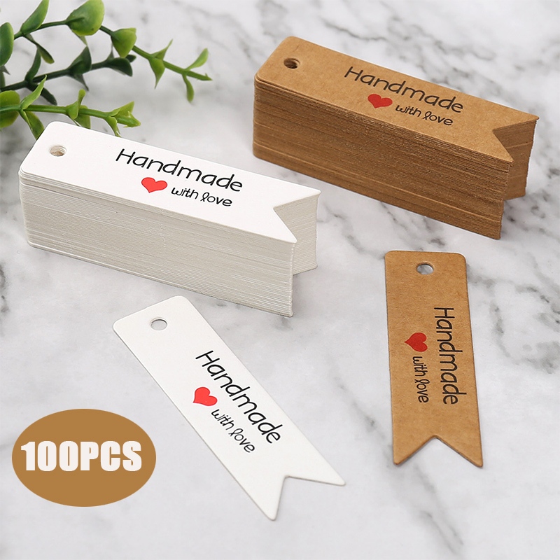 100PCS Gift Wrapping Tag, Handmade Gift Tags With Letter "Handmade With ...