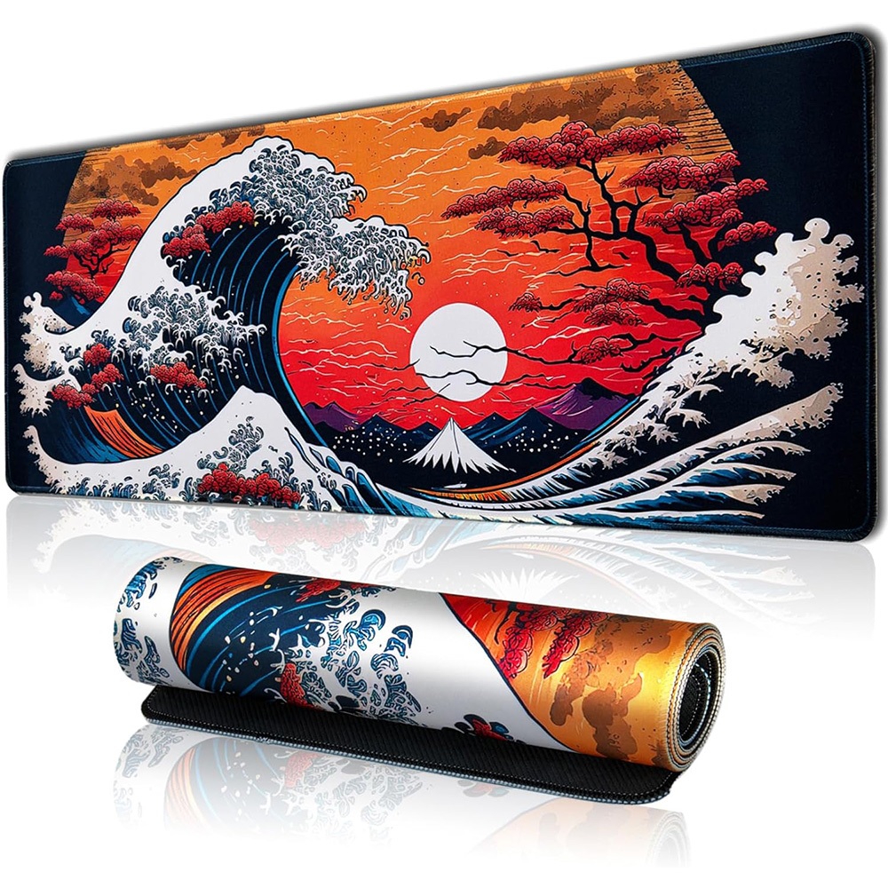 Japanese Sea Waves Mouse Pad Large Gaming Mousepads with Non-Slip ...