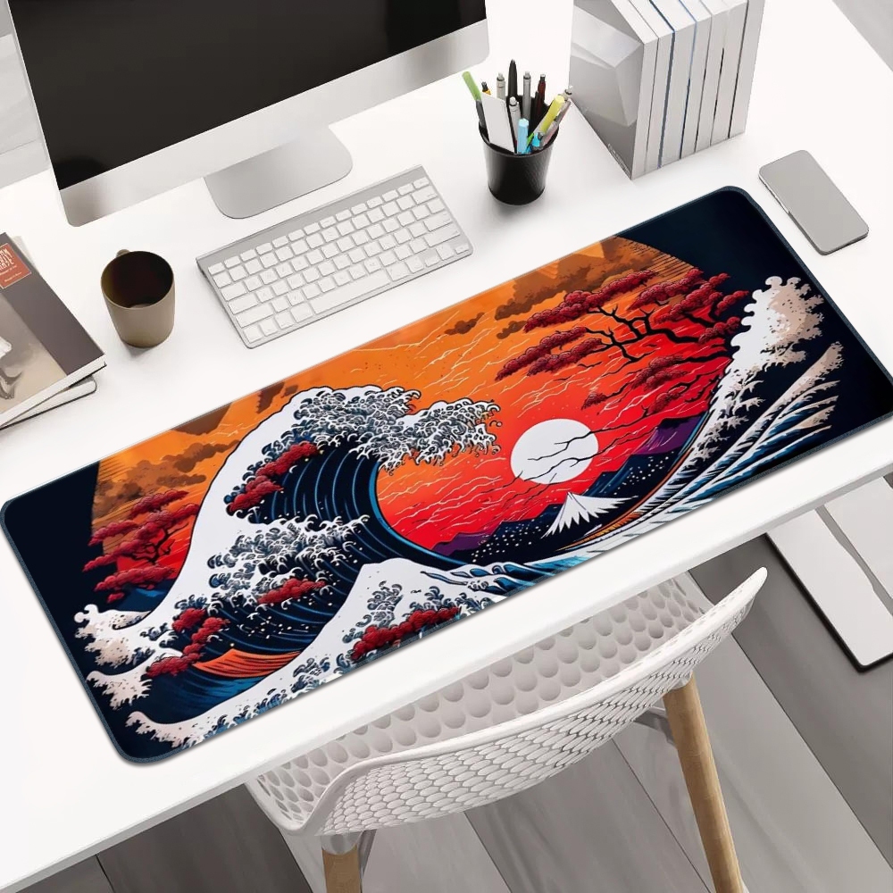 Japanese Sea Waves Mouse Pad Large Gaming Mousepads with Non-Slip ...