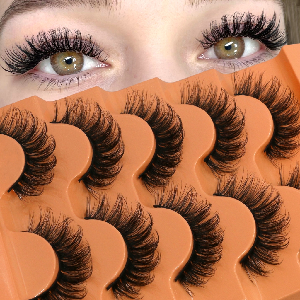 GROINNEYA 5 Pairs Fluffy Eyelashes 8D Volume False Lashes Russian Strip ...