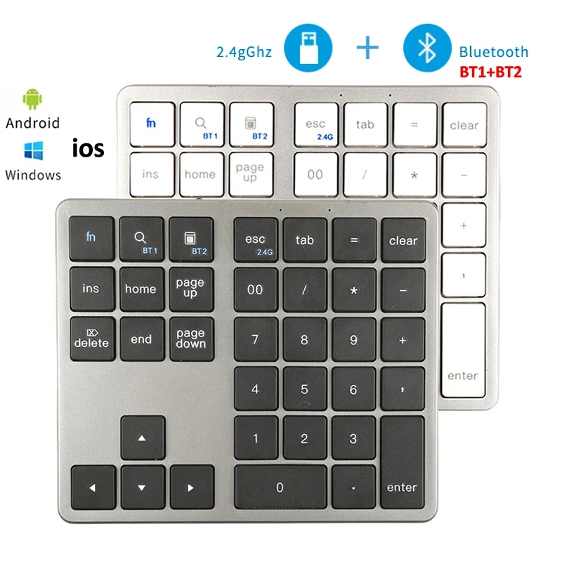 2.4G Bluetooth Number Pad Ultra-thin Wireless Numpad USB Rechargeable ...