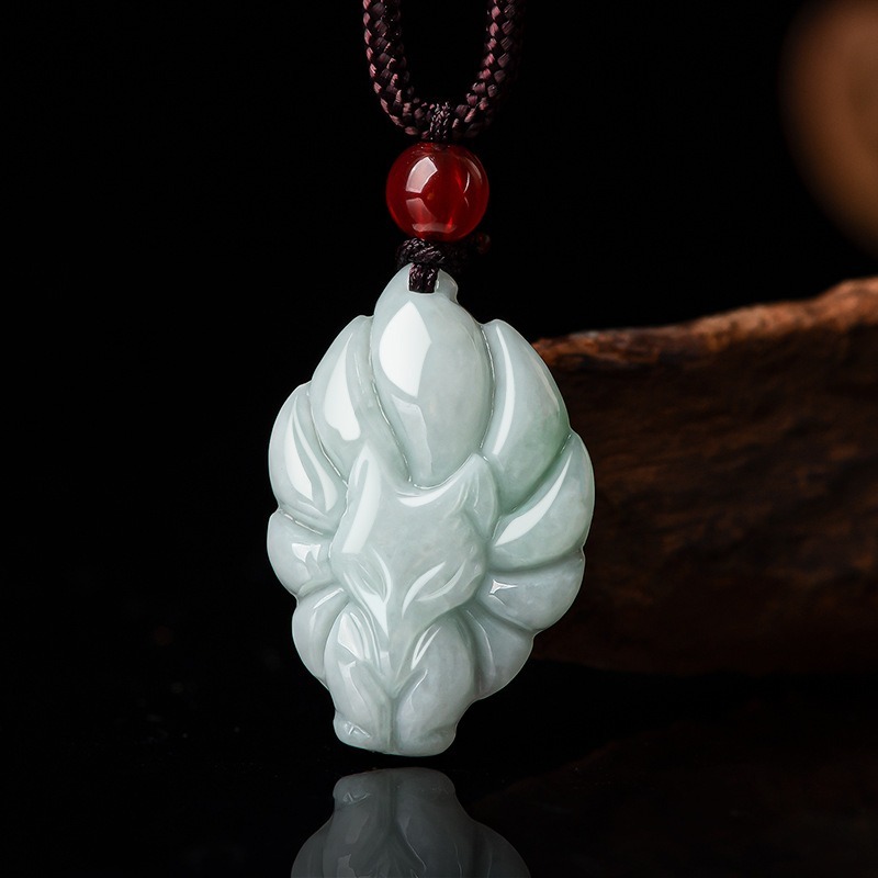Natural myanmar A-grade jade little nine tailed fox necklace pendant ...