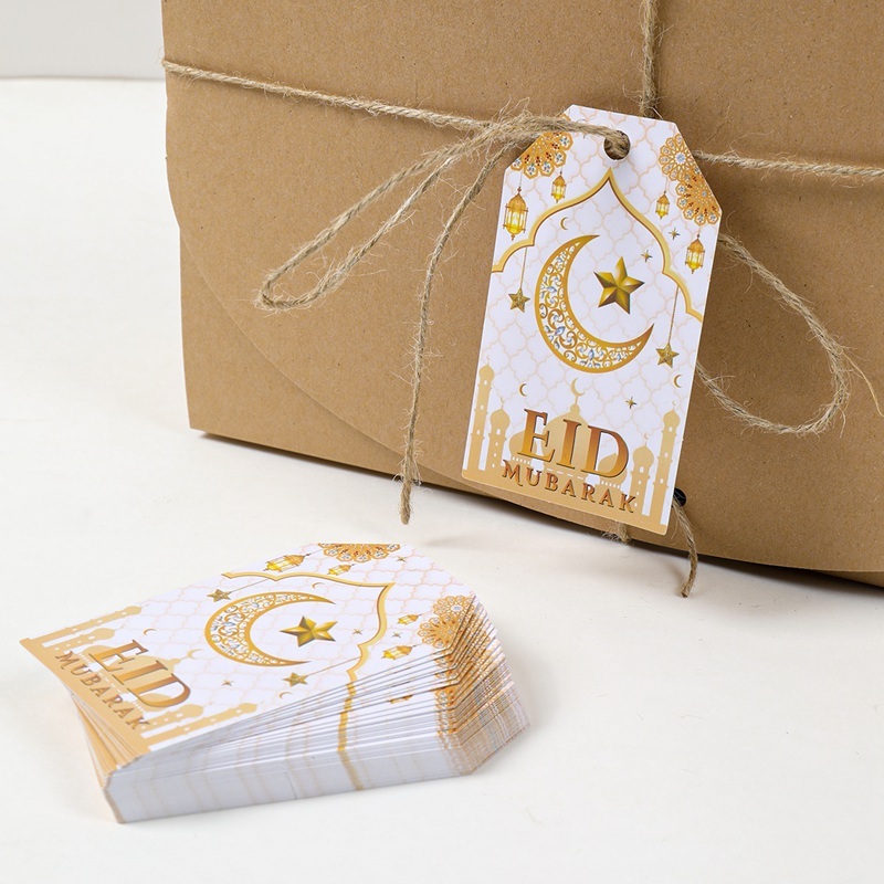 50pcs EID DIY Paper Label Card id Mubarak Paper Tags Moon Star Printed ...
