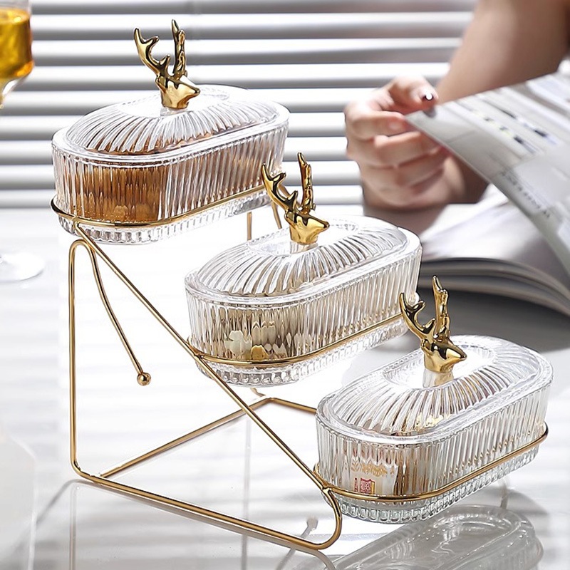 Light Luxury Style Multi-Layer Glass Fruit Plate Household Living Room ...