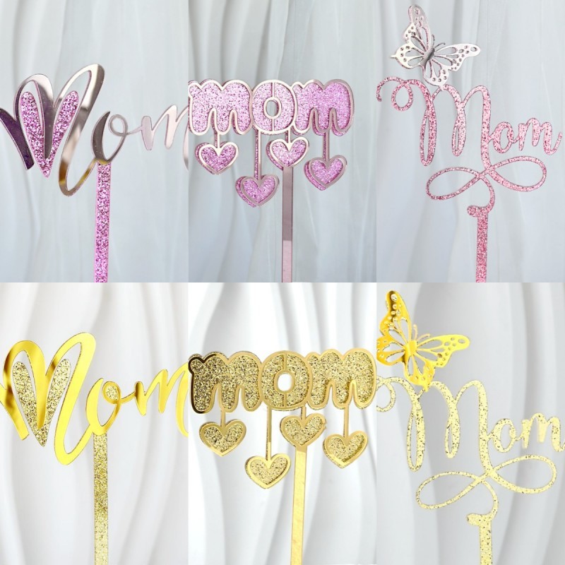 Happy Mother's Day Cake Topper, Glitter Acrylic Cake Topper Double ...