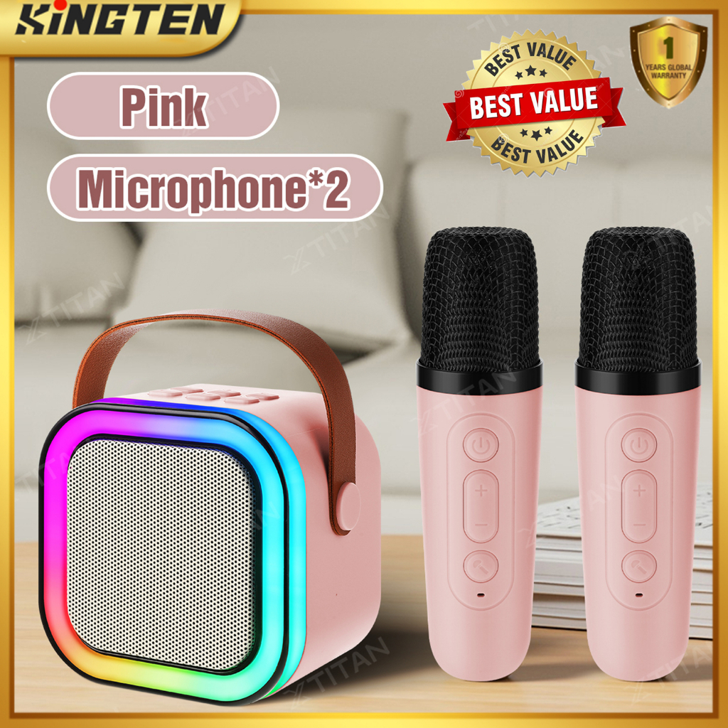 COD 】Portable K12 Mini Bluetooth Speake Wireless KTV Karaoke Speaker With 2 Mic & RGB for Home ...