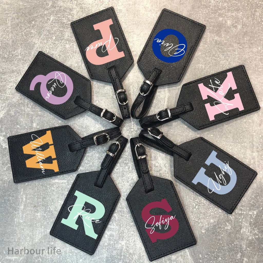Personalised Initial with Name Colorful Monogram Luggage Tag PU Leather ...