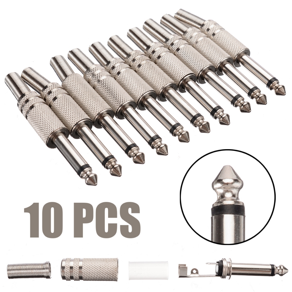 10pcs/pack 1/4'' 6.35mm Male Mono Monaural Audio Cable Jack Connector Plug | Shopee Malaysia