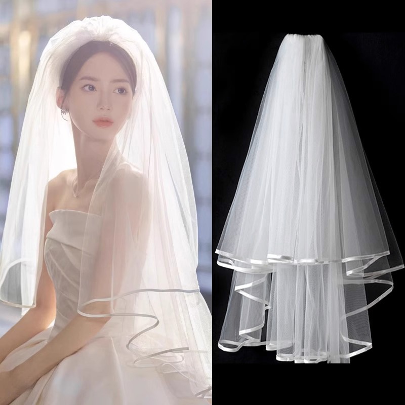 [Qianqian] Bridal Veil Main Gauze Satin Short Wedding Ceremony ...