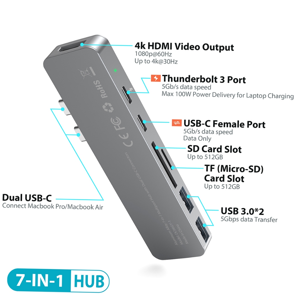 7-in-1 multiport adapter dodocool USB-C Hub Aluminum Alloy 7-in-1 ...