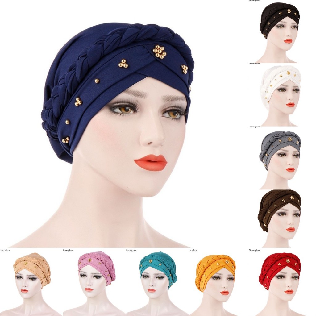 【Geor】 10 Color Tudung Turban Hat Print Muslim Hair Turban Scarf Women Islamic Inner Hijab Scarf ...