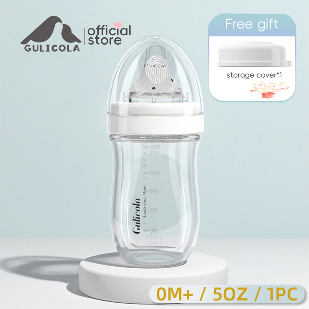 Gulicola Newborn Anti-Colic Glass Baby Botol Susu With Slow Flow Puting Nipple For 1 Month+ (5oz ...