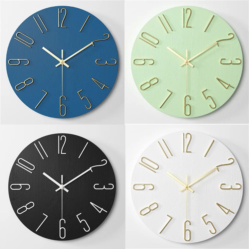 12 Inch Decorative Plastic Gold Large Number Wall Clock Blue Coffee ...