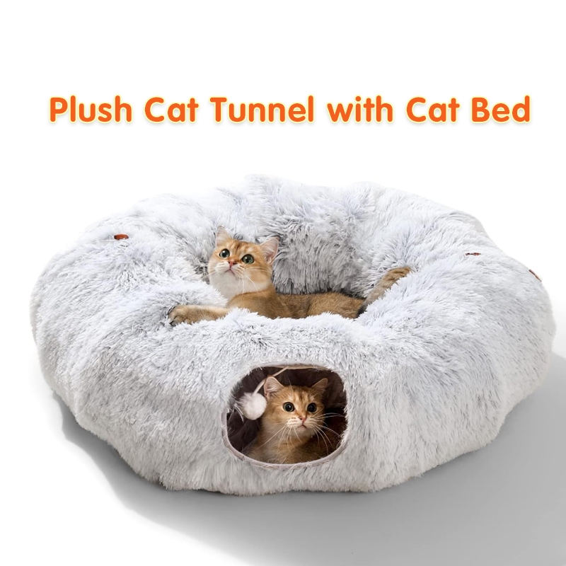 ROYA Plush Cat Tunnel with Cat Bed for Indoor Cats Multifunctional Cat ...