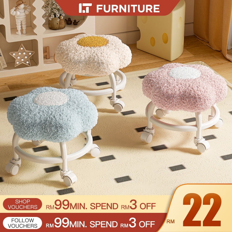 Small Chair Round Stool With Sofa Cushion Round Chair With Wheel INS ...
