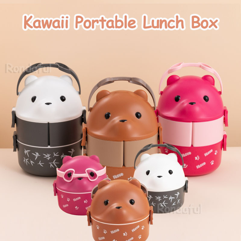 Stackable Bento Box Leak Proof Large Capacity Eyeglass Bear Bento Box ...