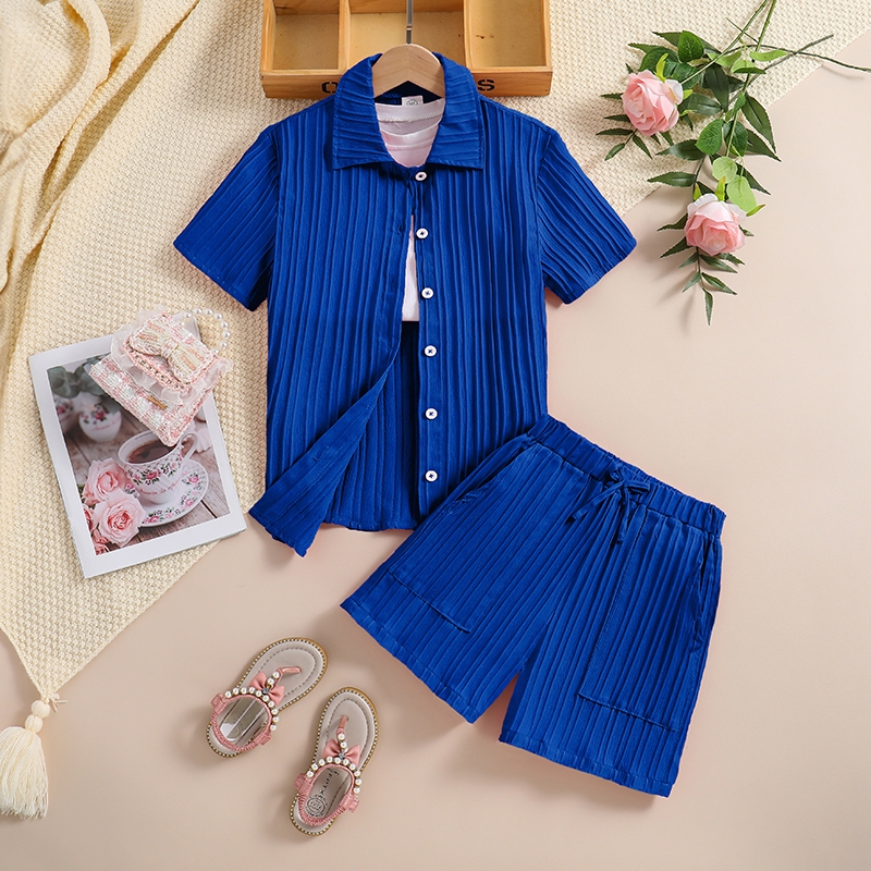 SIYYIS Korean Sets For Girls 8-12 Years Royal Blue T-shirt & Shorts ...