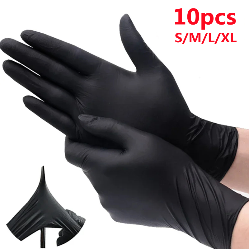 10pcs black disposable gloves latex nitrile butadiene rubber gloves ...