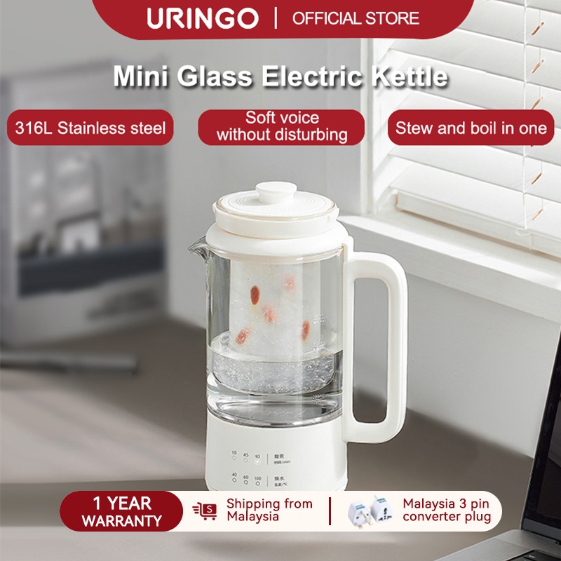 URINGO Glass Electric Kettle Mini Size Flower Teapot Office Multi ...