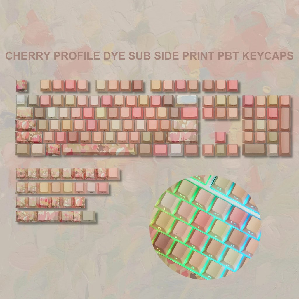 136 Keys 5 Sides Dye-sub Keycaps Side Printed PBT Key Cap Cherry ...