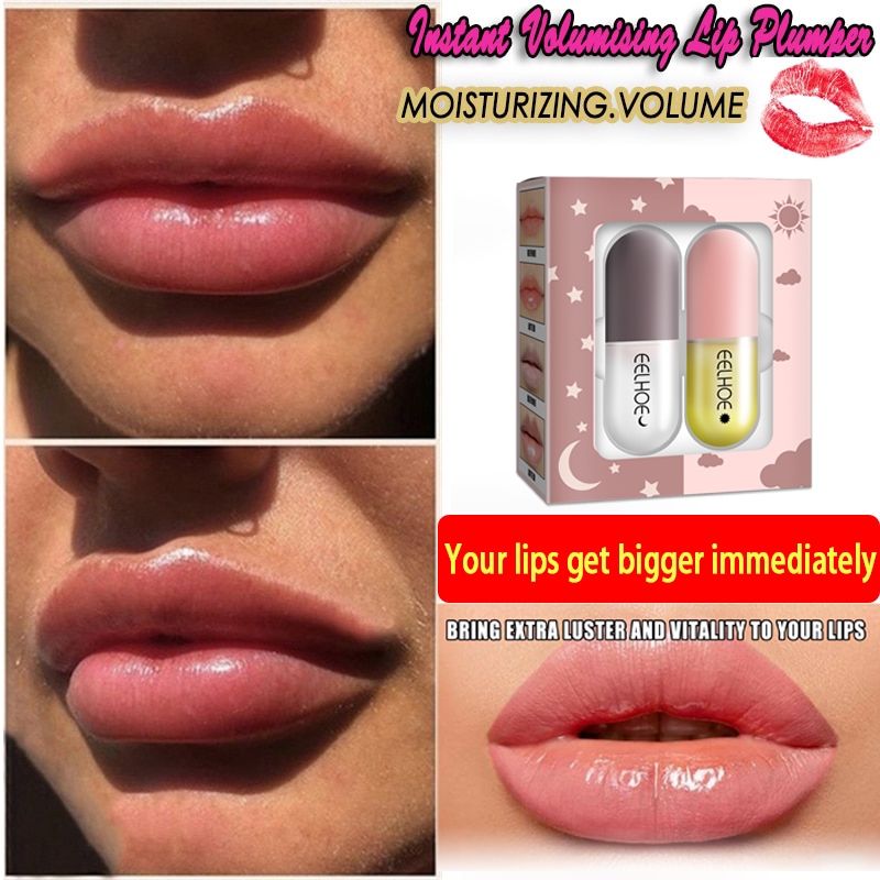 2Pcs Day & Night Lip Plumper Kit Instant Volumising Lip Pump Enhancer ...