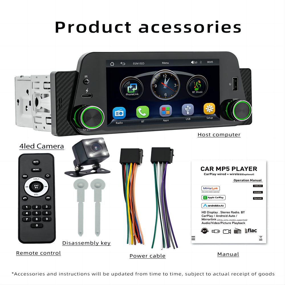 ESSGOO Universal Wireless Carplay Android Auto 1 Din 5" Car Player ...